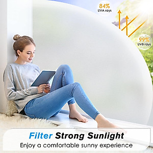 Haton Window Privacy Film Frosted Glass Film for Bathroom, Static Cling Sun Heat Blocking Window Clings, Opaque Frosting Coverings Tint for Home Door, Non-Adhesive, Pure 17.5" x 78.7"