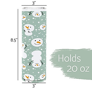 Elanze Designs Happy Snowman Pattern Mint Green Winter Wonderland Wrap-Around Design 20 Ounce Stainless Steel On-The-Go Coffee Travel Insulated Skinny Tumbler Mug Cup with Slide Top Lid