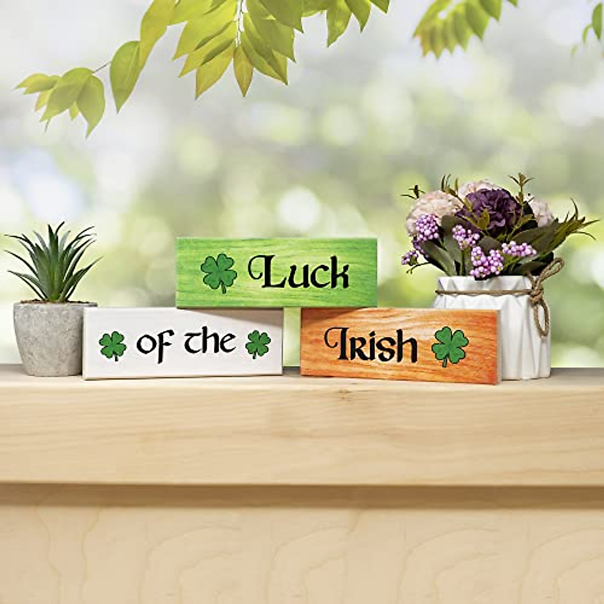 JennyGems St Patricks Day Decorations, Luck of the Irish, St Patricks Day Tiered Tray Decor, 3 Piece Wooden Block Set, Irish Decor, Irish Gifts, Made in USA
