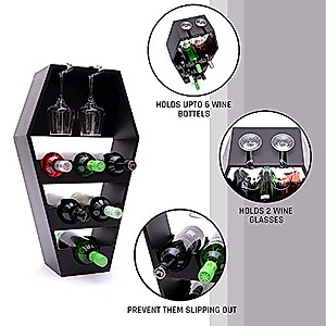 HippoProof Coffin Wine Rack Countertop - Wood Coffin Rack for Kitchen or Living Room - Black Wooden Coffin Shelf Bottle Holder - Gift on Any Occasion, Length: 7 inches , Height: 25 inches x 15 inches