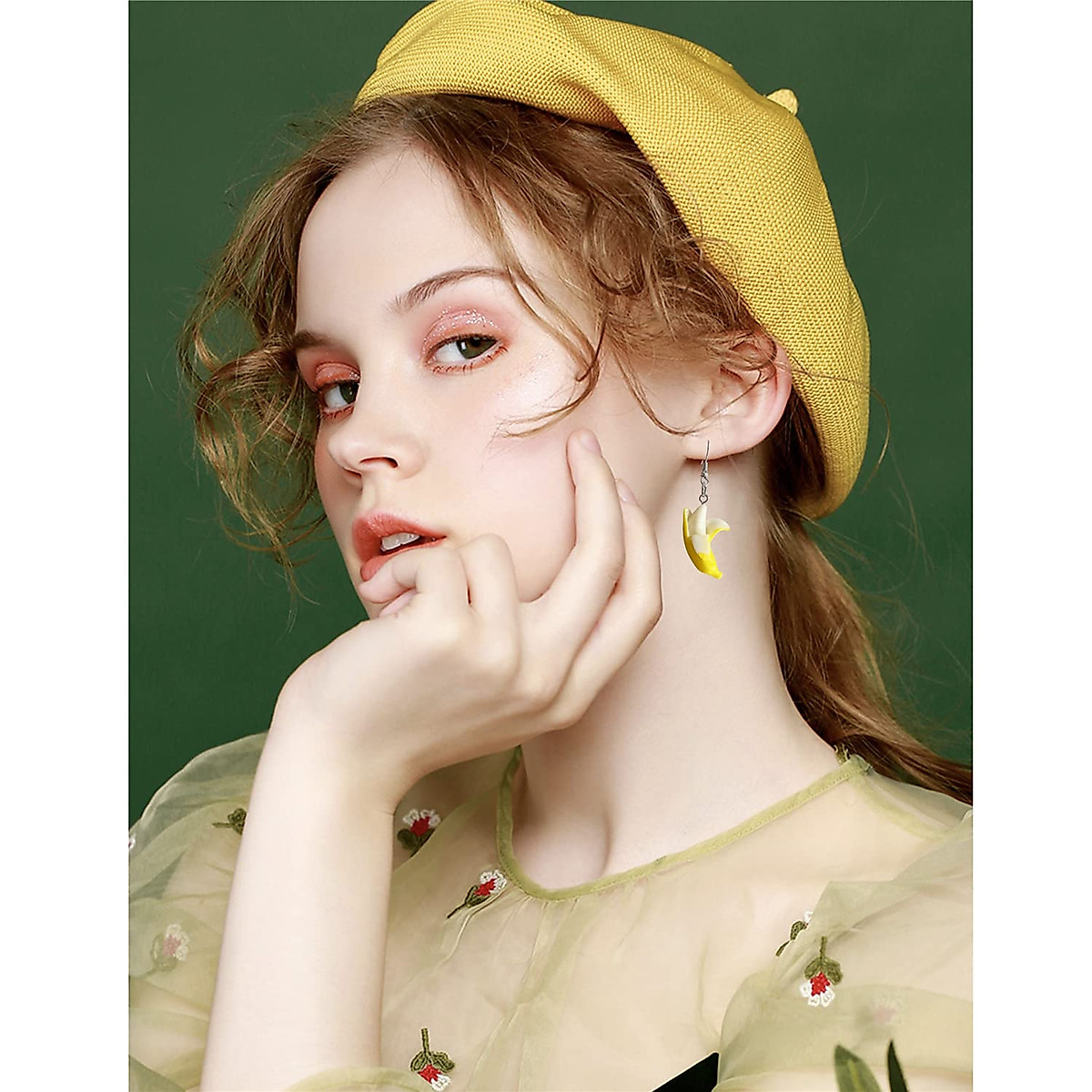 SLSF Cute Lifelike Fruits Resin Imitate Food Banana Dangle Drop Earrings for Women Summer Beach Holiday Jewelry (Banana 1)