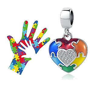OutstandLong Autism Awareness Puzzle Piece Heart Love Dangle Charm Bead for Pandora Bracelet for Friend