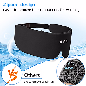 ALASKA BEAR Sleep Headphone Headband Bluetooth 5.2 HD Stereo Noise Reduction Eye Contour Built-in Mask w/Thin Speakers Wireless Audio Sports Headgear (Black Ⅰ)
