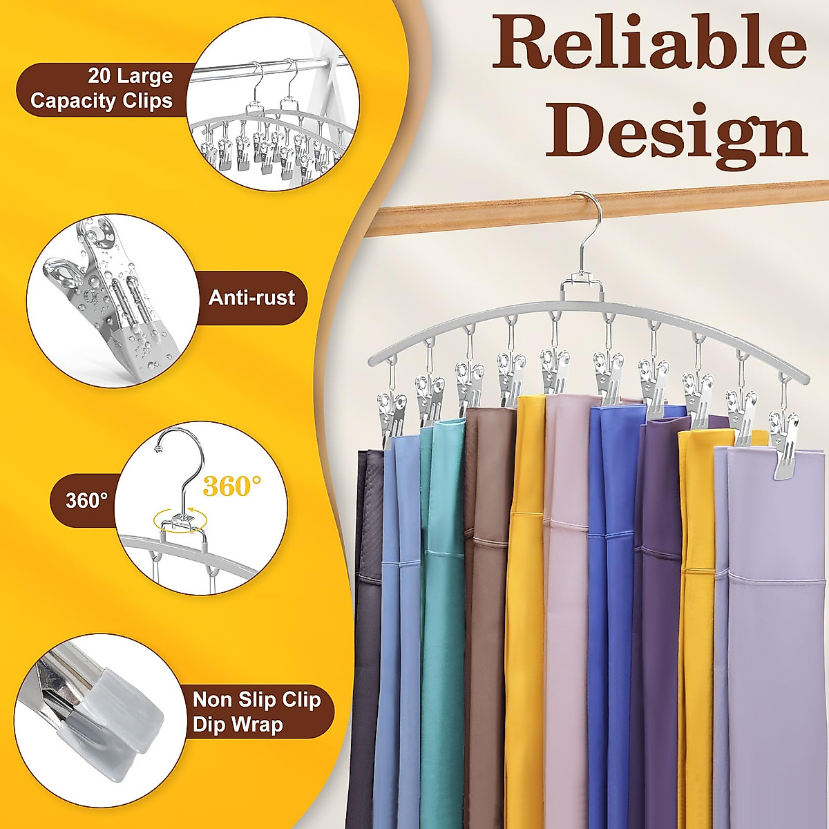 2 Pack Legging Organizer for Closet, Ginyoyo Metal Gym Clothes Organizer w/20 Clips Holds 20 Leggings, Hangers Space Saving, Closet Organizers and Storage, Room Organization Essentials, Grey