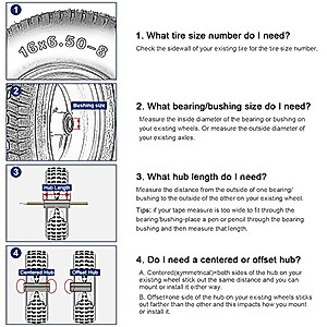 MaxAuto 2Pcs 16x6.50-8 Front Tires and Wheels Assembly for Lawn Mower Tractors, 3" Offset Long Hub with 3/4"Bearings, Pneumatic Tire