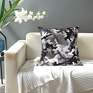 AdaNti Black Grey White Camo Print Throw Pillow Cover Square Soft Cushion Cover Throw Pillow Case for Home Decor Living Room Bed Couch Car 12"x12"