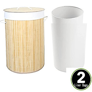 Bamboo Round Clothes Laundry Hamper with Lid 2 Removable Liner Bags,Handwoven Bamboo Laundry Basket with Easy Carry Handles,Large Clothes Basket for Clothes,Bedroom, Toys in Bathroom, Beige