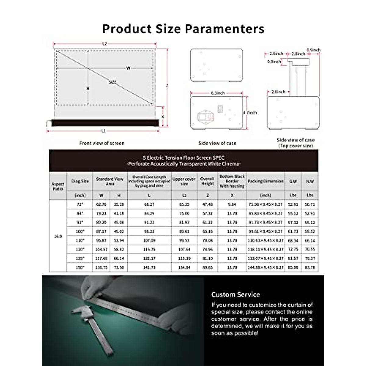 VIVIDSTORM- Projector Screen Portable Folding Stand Floor Rising Movie Screen Sound Transparent Perforated All White Screen Compatible with Ordinary Projector,VWSDSTPWA120H