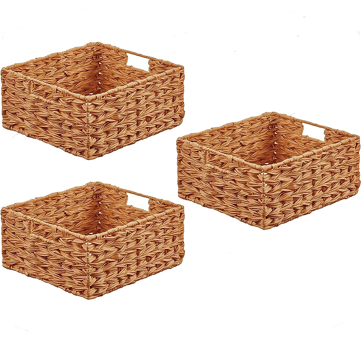 Home Fresh 3 Pack plastic Woven Farmhouse Kitchen Pantry Food Storage Organizer Basket Box - Container Organization for Cabinets, Cupboards, Shelves, Store PotatoesOnions,Countertops, Fruit, Brown