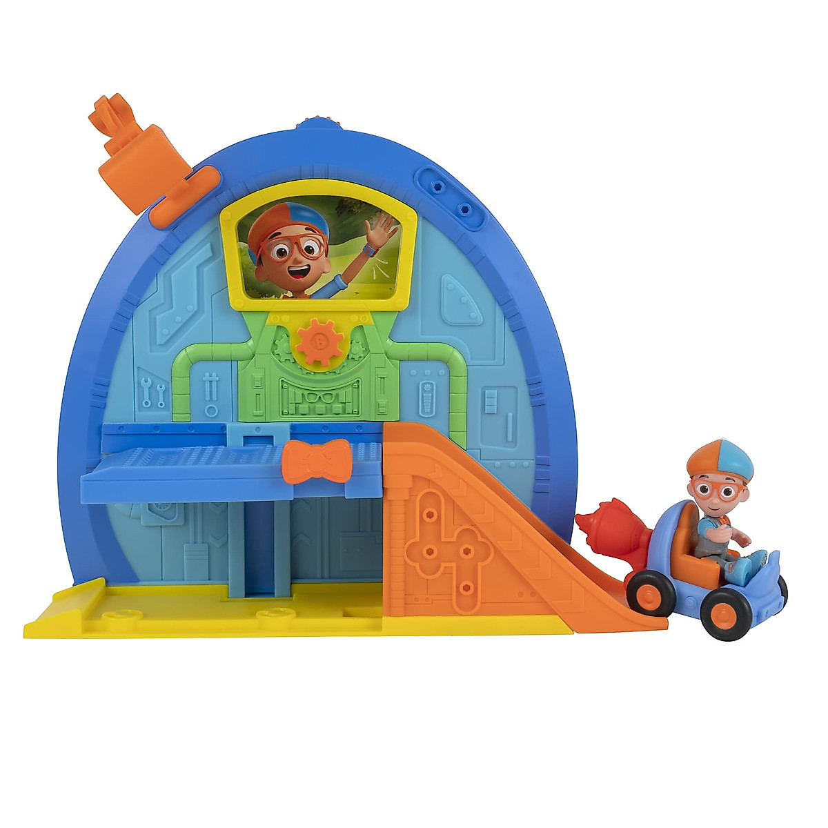 Blippi Wonders Station Playset - Explore Includes One Station Playset with 1 Figure, 1 BlippiMobile, 2 Vehicle Add-Ons,Blue / Orange