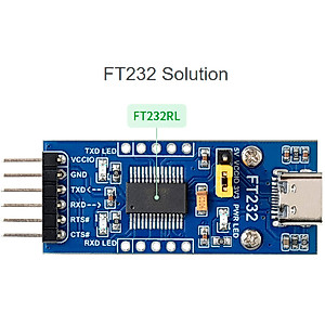 waveshare FT232 USB-C to UART (TTL) Communication Module USB-Type C Connector, Compatible with 3.3V/5V Logic Level, Support Linux Android Wince Windows 7/8/8.1/10/11, etc.