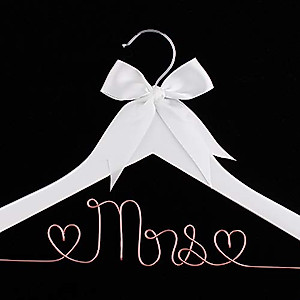 Ella Celebration Mrs Wedding Dress Hanger, Wood and Wire Hangers for Bride to be Gown (White with Rose Gold Wire)