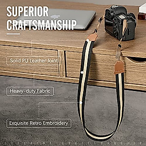 MoKo Camera Strap, Cotton Woven Camera Strap, Adjustable Universal Neck & Shoulder Strap for Video Camcorder, Binoculars, and Nikon/Canon/Sony/Minolta/Panasonic/SLR/DSLR Digital Cameras, Black & Beige