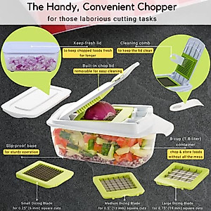 Brieftons QuickPush Food Chopper: Strongest & 200% More Container Capacity, 30% Heavier Duty, Fruit & Vegetable Chopper, Onion Chopper Vegetable Cutter, with 3 Dicer Blades & Keep-Fresh Lid, 5 Ebooks