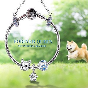 FOREVER QUEEN Dog Charm 925 Sterling Silver, Cute Loyal Partners French Bulldog Doggy Animal Pet Bead Charms fit Charms for Pandora Bracelets Jewelry, Animal Lovers…
