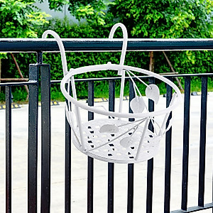 Firlar 2 PCS Hanging Railing Planter, Flower Pot Basket Plant Holder, Iron Art Hanging Baskets Flower Pot Holder, for Patio Balcony Porch Fence Outside and Indoor (8.6 x 4.7 inch)