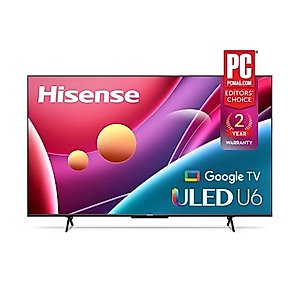 Hisense ULED 4K Premium 65U6H Quantum Dot QLED Series 65-Inch Smart Google TV, Dolby Vision Atmos, Voice Remote, Compatible with Alexa (2022 Model) Black