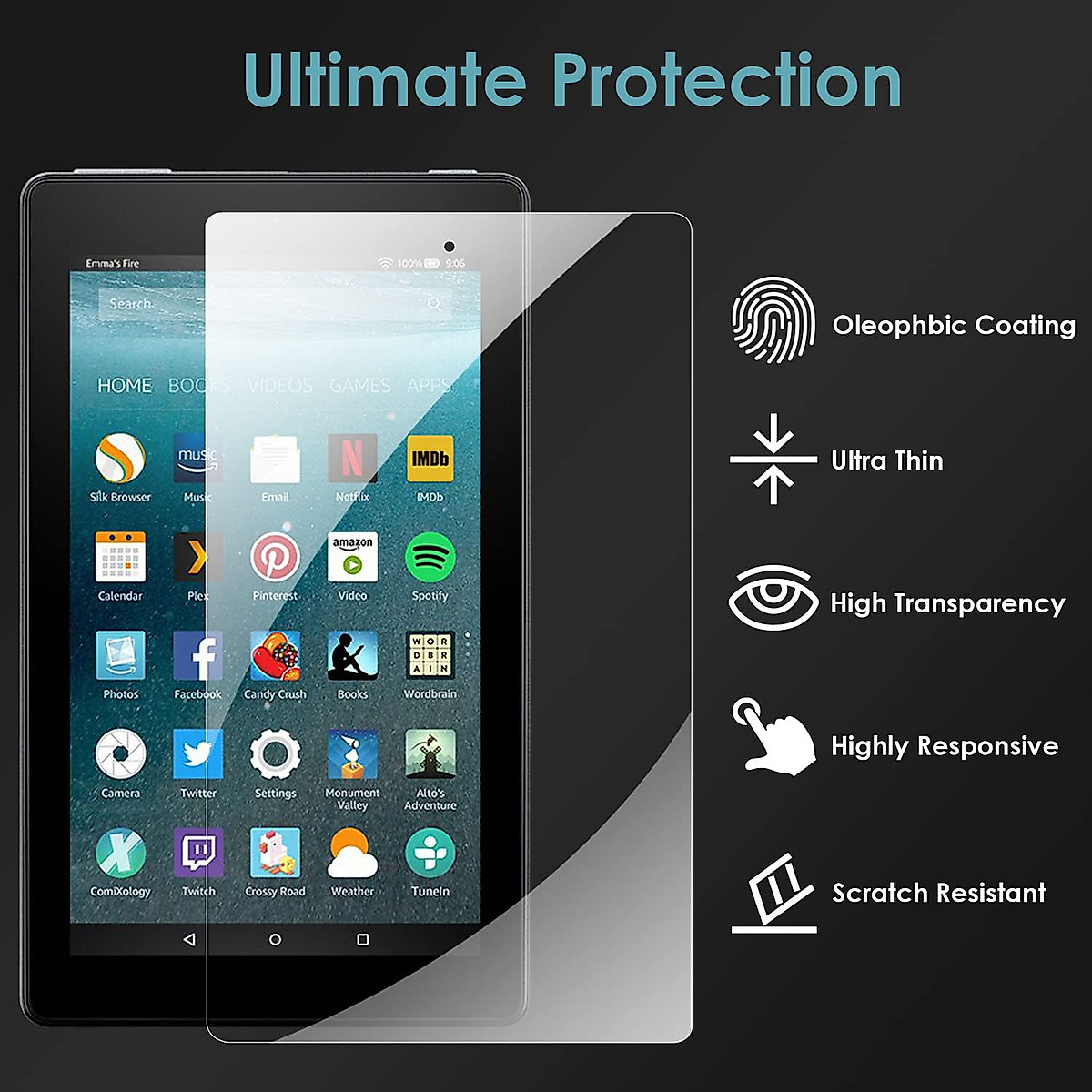 【2 PACK】Screen Protector for All New Fire 7/ Fire 7 Kids Pro Tablet 7 inch (9th/ 7th Generation, 2019/2017), DETUOSI Ultra Clear/Case Friendly/Touch Sensitive/Bubble Free/Anti-Scratch Tempered Glass