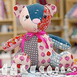 10 PCS Memory Bear Template Ruler Set, Memory Bear Sewing Patterns Template with Instructions, Acrylic Quilting Template Cutting Set for Sewing Bear Pattern Template Home Sewing Art Craft (10inch)