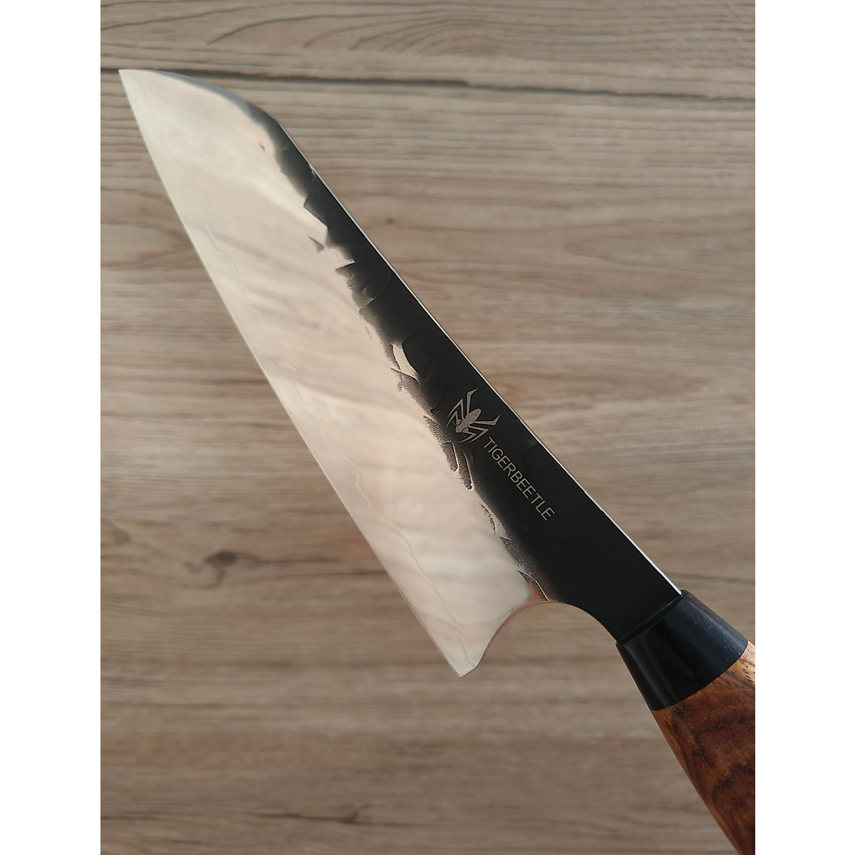 TIGERBEETLE SKD11 Triple Clamp Steel 7.5 Inch Santoku Knife SKD11 Japanese Steel Chef Knife for Home Kitchen and Dining Room (Ebonbonbony + African Flower Pear Wood)