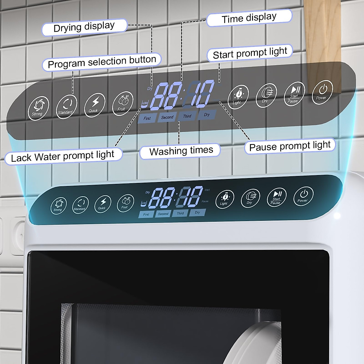 ymtiolze Portable Dishwasher Countertop with 5L Built-in Water Tank, No Hookup Needed, 6 Programs,360° Dual Spray,High-Temp& Air-Dry Function,Mini Dishwasher for RVs White