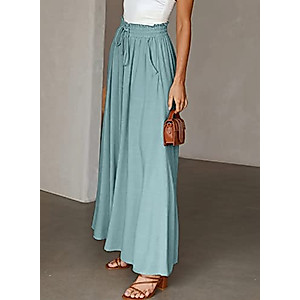 Dokotoo Fashion Wide Leg Pants for Women 2023 Fall Solid High Drawstring Waist Yoga Pants Jogging Jogger Beach Sport Office with Side Pockets Sea Green M