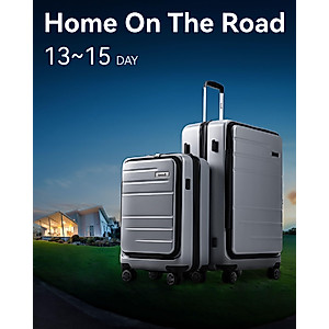 LUGGEX Luggage Sets 2 Pieces, 20 Inch Carry On Luggage with USB Port and 26 Inch Checked Suitcase with Front Opening, Only 26" Expandable (Silver, 20/26)