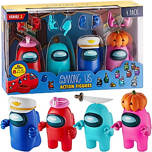 P.M.I. Among Us Action Figures | All Four 4.5-Inch-Tall Collectibles | Among Us Toys and Playable Mini Toys | Red, Pink, and Cyan Crewmates and Blue Ghost with 8 Hats and Hands | Kids’ Toys