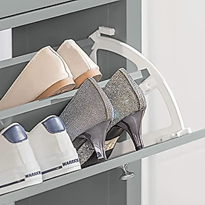 Haotian FSR89-HG, Grey Shoe Cabinet with 1 Slide Drawer & 2 Flip Drawers, Freestanding Shoe Rack, Shoe Organiazer