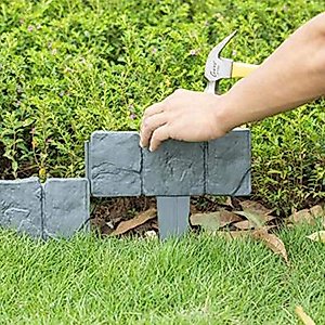 Garden Edging Border Gardening Lawn Fence Plastic Cobblestone Effect Lawn Trimming 20 Packs of Foldable Stitching (Grey)