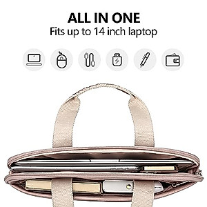 INICAT Faux Leather Laptop Bag for Women,Large Capacity Computer Tote Bag Laptop Carrying Case fits for 14 inches Laptop(Brown-Check)