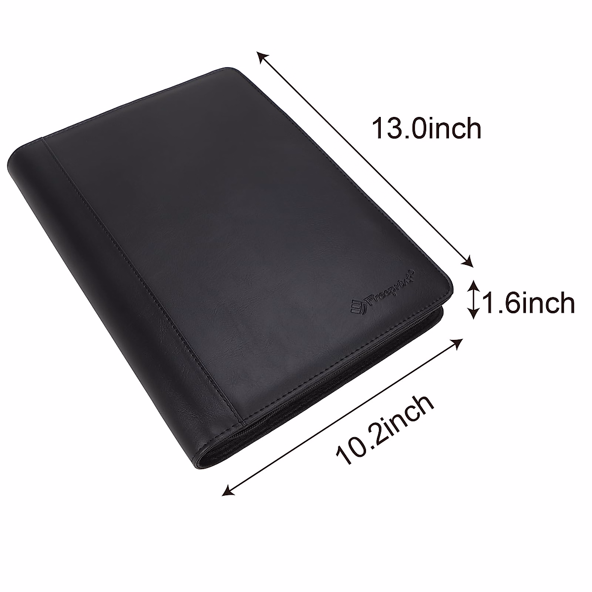 Freeprint Zippered Portfolio Binder 3 Ring with Writing Pad Legal Size Letter - PU Leather Professional Padfolio Folder for Interview Business, Black