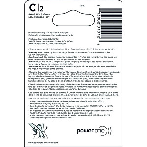 Power ONE LONGLIFE Power C Battery | Long Performing Alkaline Batteries Made in Germany with Up to 10 Years Shelf Life - Pack of 2