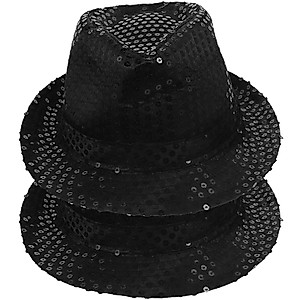 TENDYCOCO 2pcs Fashion Sequin Fedora Hats for Women Men Jazz Hat Disco-Black