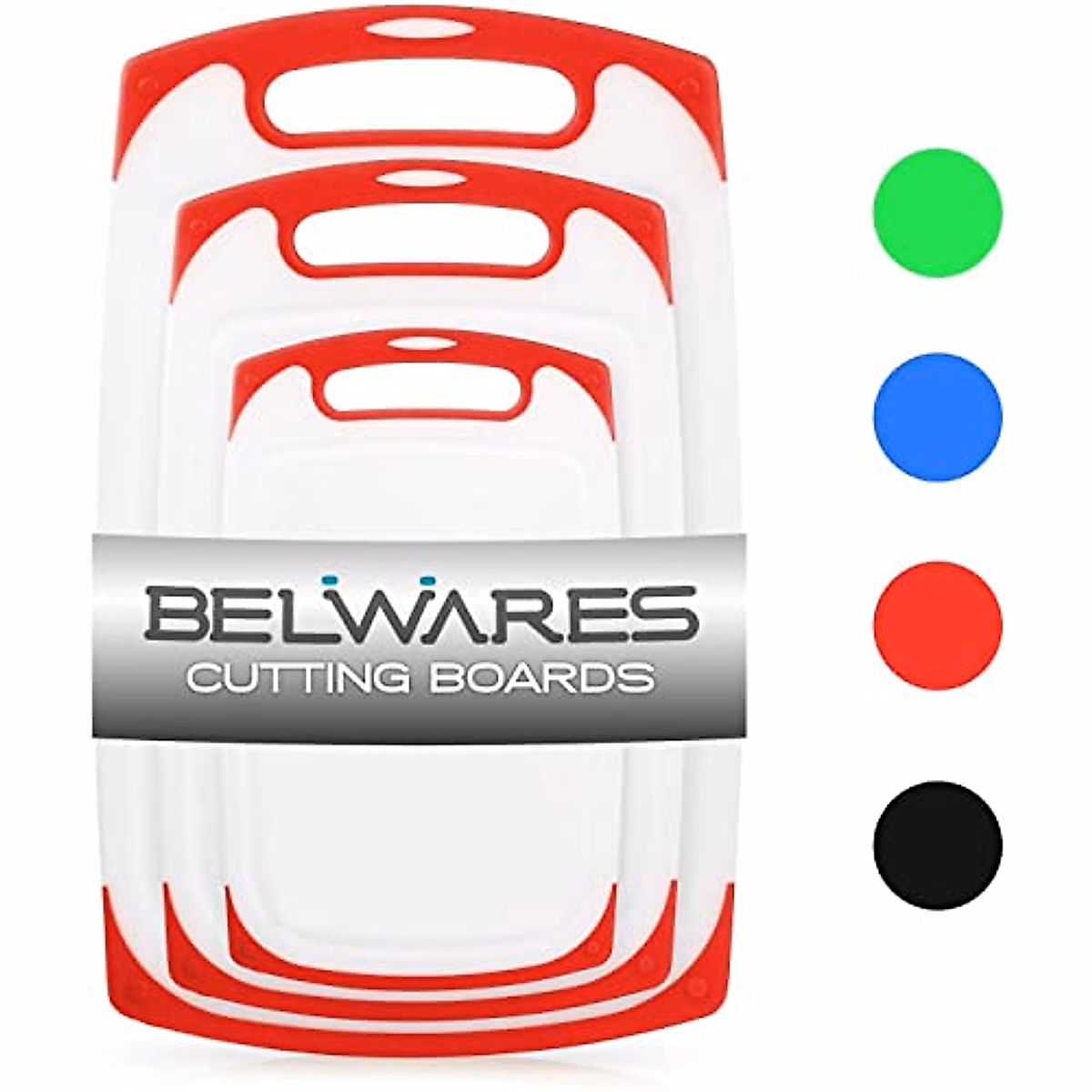 Cutting Boards for Kitchen, Plastic Chopping Board Set of 3 with Non-Slip Feet and Deep Drip Juice Groove, Easy Grip Handle, BPA Free, Non-porous, Dishwasher Safe