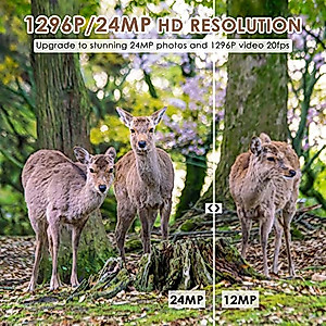 maswater Trail Camera, 24MP 1296P Game Camera with Night Vision Motion Activated IP66 Waterproof 0.1 Trigger Time 120° Wide Angle Range 90ft Sensing Distance for Outdoor Wildlife Scouting and Hunting