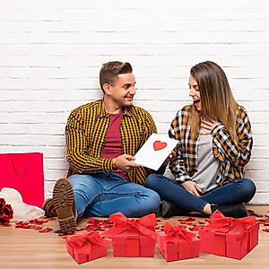 Clabby Square Nesting Gift Boxes with Lid Christmas Rigid Gift Box, 4 Assorted Sizes Boxes for Presents with 1 Roll Ribbon for Valentines Bridal Bridesmaid Wedding Anniversary Favor (Red)