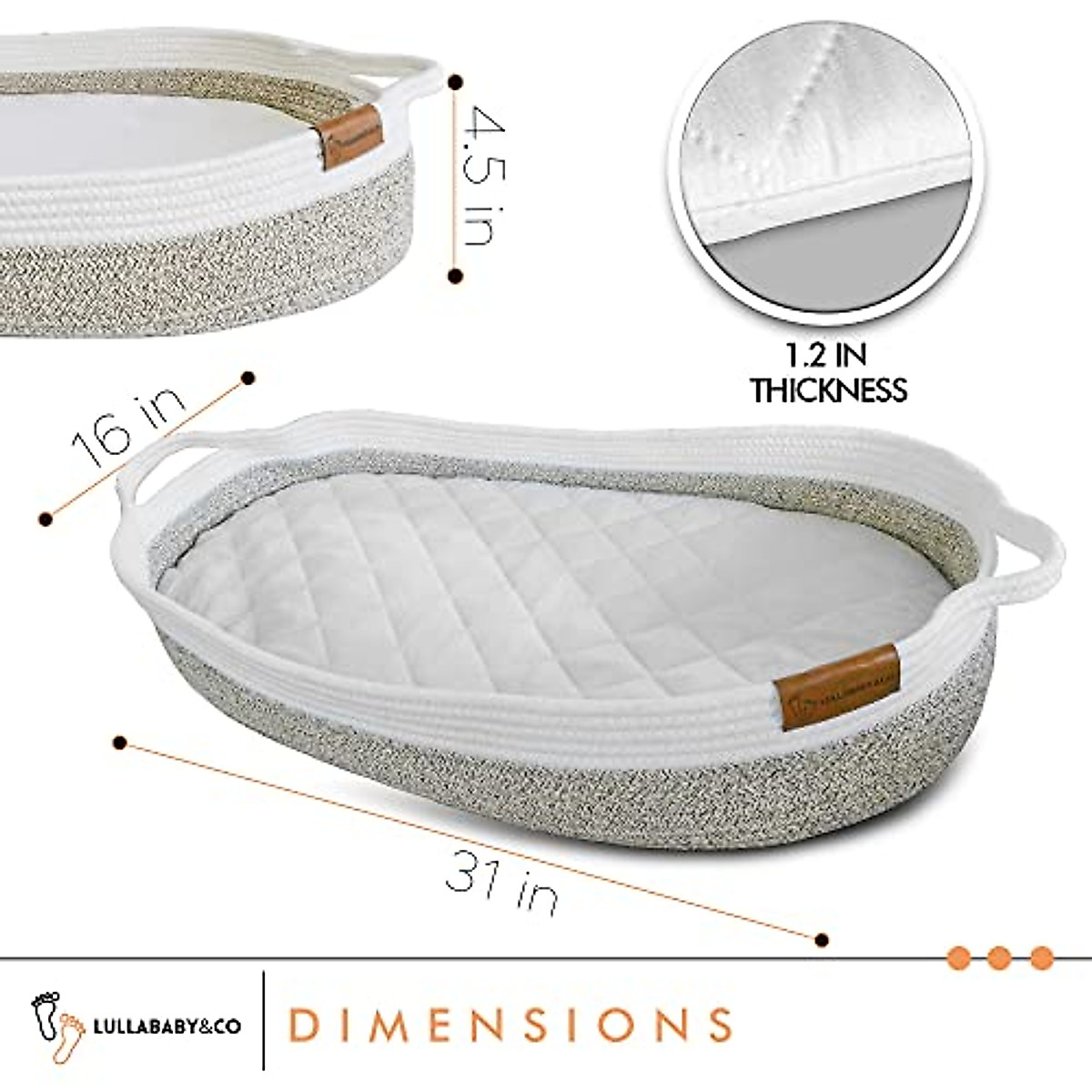 Lullababy and Co Baby Changing Basket with Two Covers – Practical Basket with Foam Pad – Cotton Rope Diaper Changing Station with Waterproof Cover - Changing Table Topper