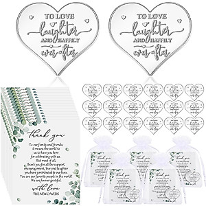 Tandefio 50 Sets Wedding Favors for Guests Bulk Heart Shaped Tokens Thank You Cards with Organza Gift Bags Party Souvenirs for Wedding Bridal Shower Love Laughter and Happily Ever After Tokens