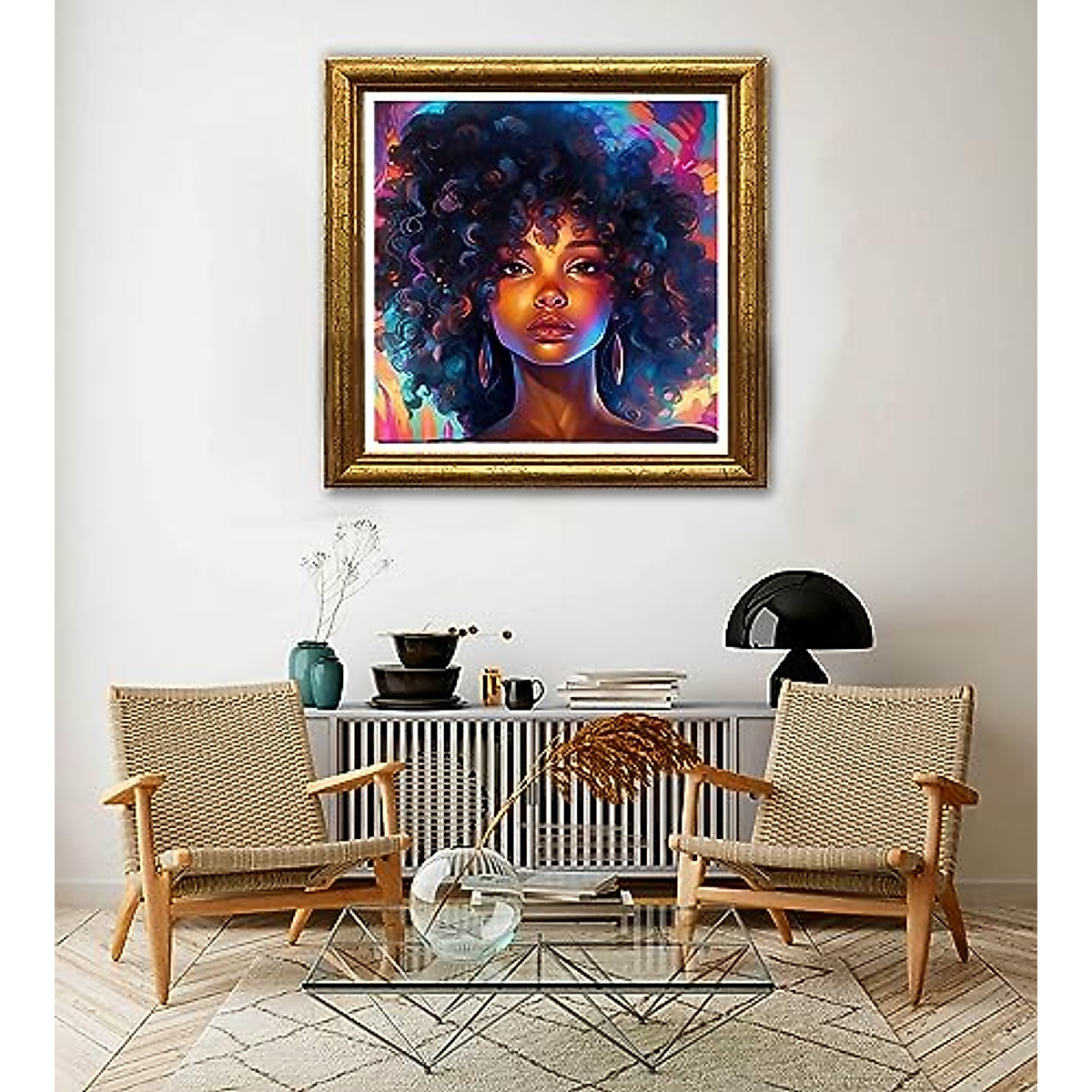 Jungobiu 5D Diamond Art Painting Kits Afro African Woman, DIY Diamond Art Africa Kits Paint with Diamonds Full Round Drill Crystal Rhinestone Embroidery for Home Office Wall Decoration 12X12in