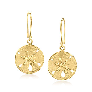 Ross-Simons 18kt Gold Over Sterling Textured and Polished Sand Dollar Drop Earrings