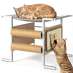 Lomivra Elevated Cat Bed with Cat Scratching Post and Cat Scratcher,Cat Bed for Desk,Small Cat Tree Tower Stand,Cute Cat Condo for Kittens Medium Cats for Small Space