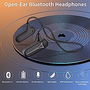 Bone Conduction Bluetooth Headphones, Wireless Open-Ear Headphones with Microphone, Sports Headset Sweatproof Noise-Canceling Earphones for Running, Outdoor, Cycling, Driving, Hiking, Gym-Black