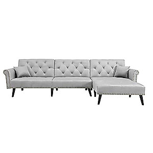 Zushule Convertible Sectional Couch with Chaise Lounge for Living Room, Comfy Velvet Fabric L-Shaped Reversible Reclining Sofa with 3 Seats and Pillows, for Small Apartment and Spaces - (Light Grey)