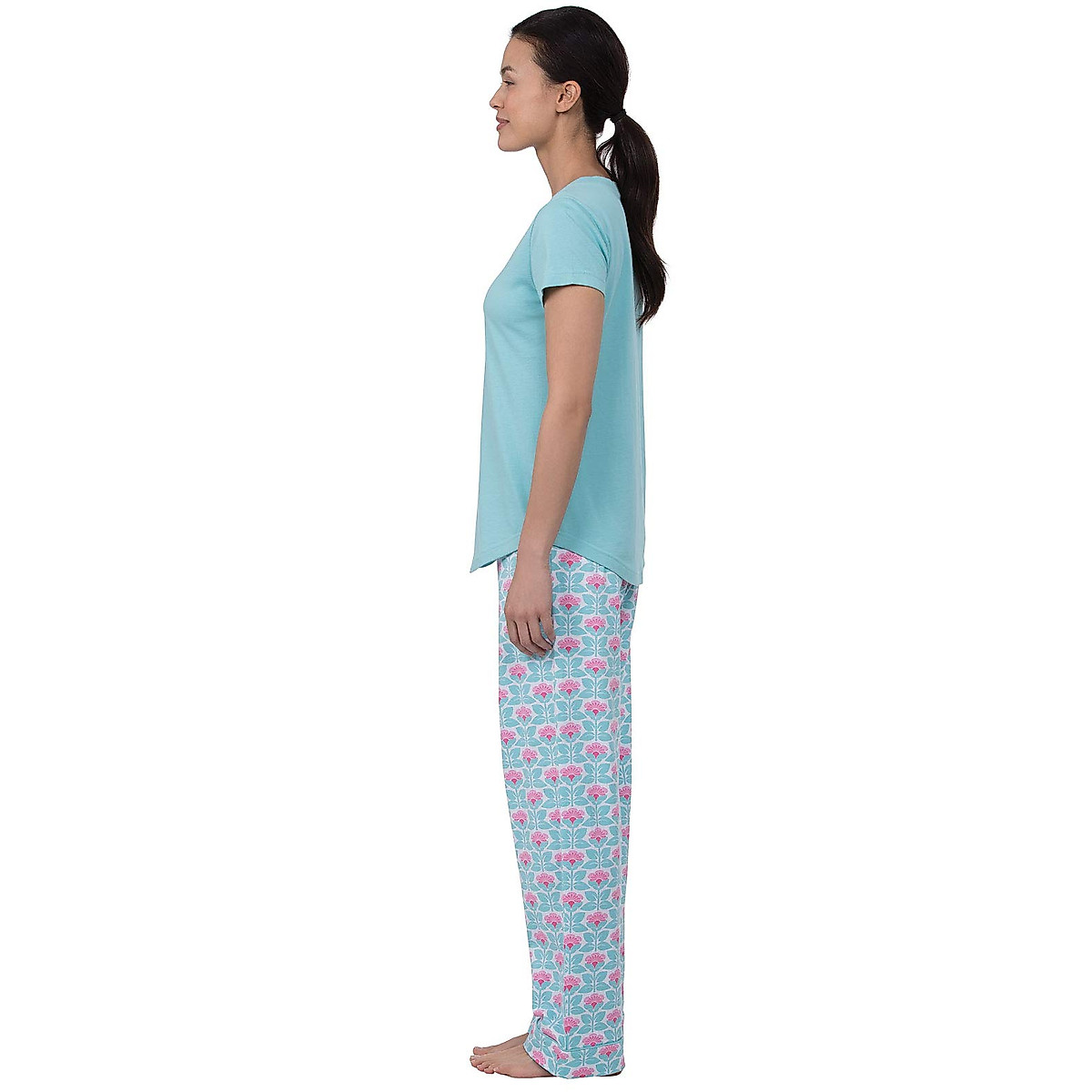 PajamaGram Pajamas Women Cotton Jersey - Women's Pajama Sets, Aqua, M, 8-10