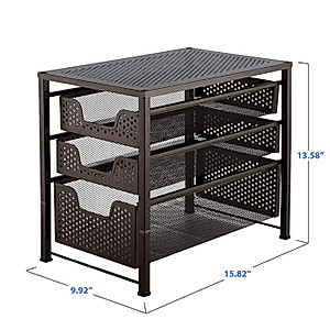 Bextsware Auledio Stackable Multi-Function Under Sink Organizer 3 Tier Sliding Basket Cabinet, Bronze