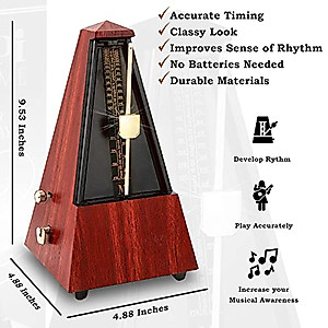 Tempi Mechanical Metronome for Musicians - 2 Year Warranty - Metronome for Piano/Guitar/Violin, Metronome Music for Adults and Kids (Molded Teak Grain Veneer)
