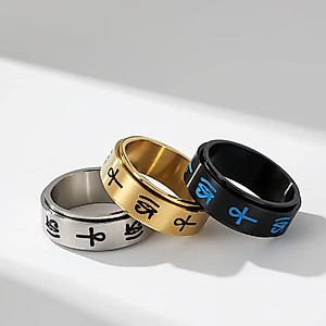 8mm Eye of Horus Ankh Cross Spinner Rings, Gothic Biker Ancient Egyptian Symbol Rune Rings Anxiety Rotating Ring Talisman Amulet Protection for Men Women Size 8