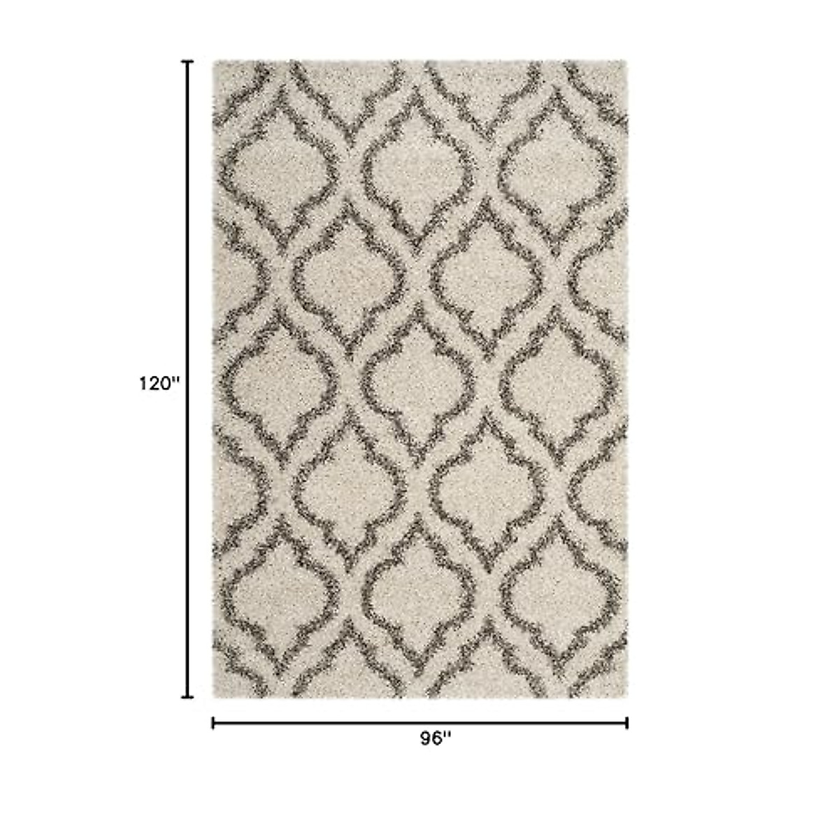 SAFAVIEH Hudson Shag Collection Area Rug - 8' x 10', Ivory & Grey, Moroccan Design, Non-Shedding & Easy Care, 2-inch Thick Ideal for High Traffic Areas in Living Room, Bedroom (SGH284A)