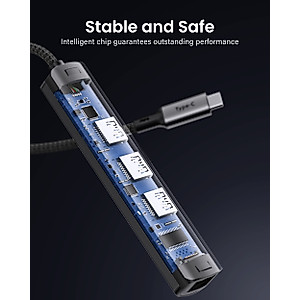 USB C to Ethernet Adapter, SAILLIN USB C Hub with RJ45 Gigabit and 3 USB 3.0 Ports, Thunderbolt 3 Multiport Adapter Hub 4 in 1 for MacBook Pro/Air, iPad Pro, iMac, Dell XPS, Surface Pro, Chromebook